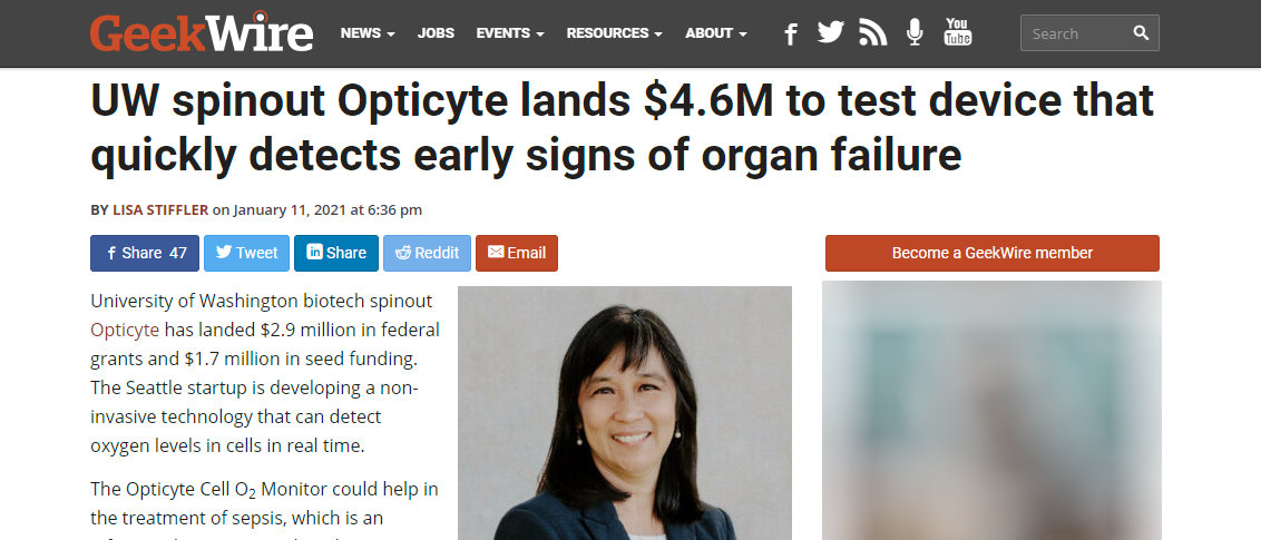 GeekWire: UW spinout Opticyte lands $4.6M to test device that quickly ...